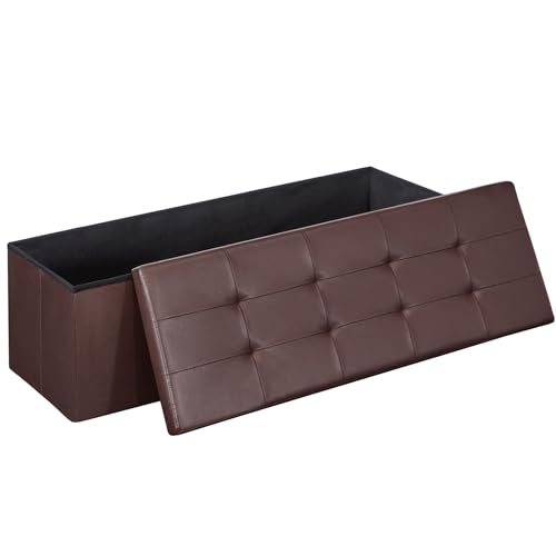 HOOBRO 43.3 Inchs Folding Storage Ottoman Bench, Storage Chest, Footrest, Coffee Table, Padded Seat, Upholstered Top, Holds up to 660 lb, for Living Room, Bedroom, Entryway, Brown BR110CW01
