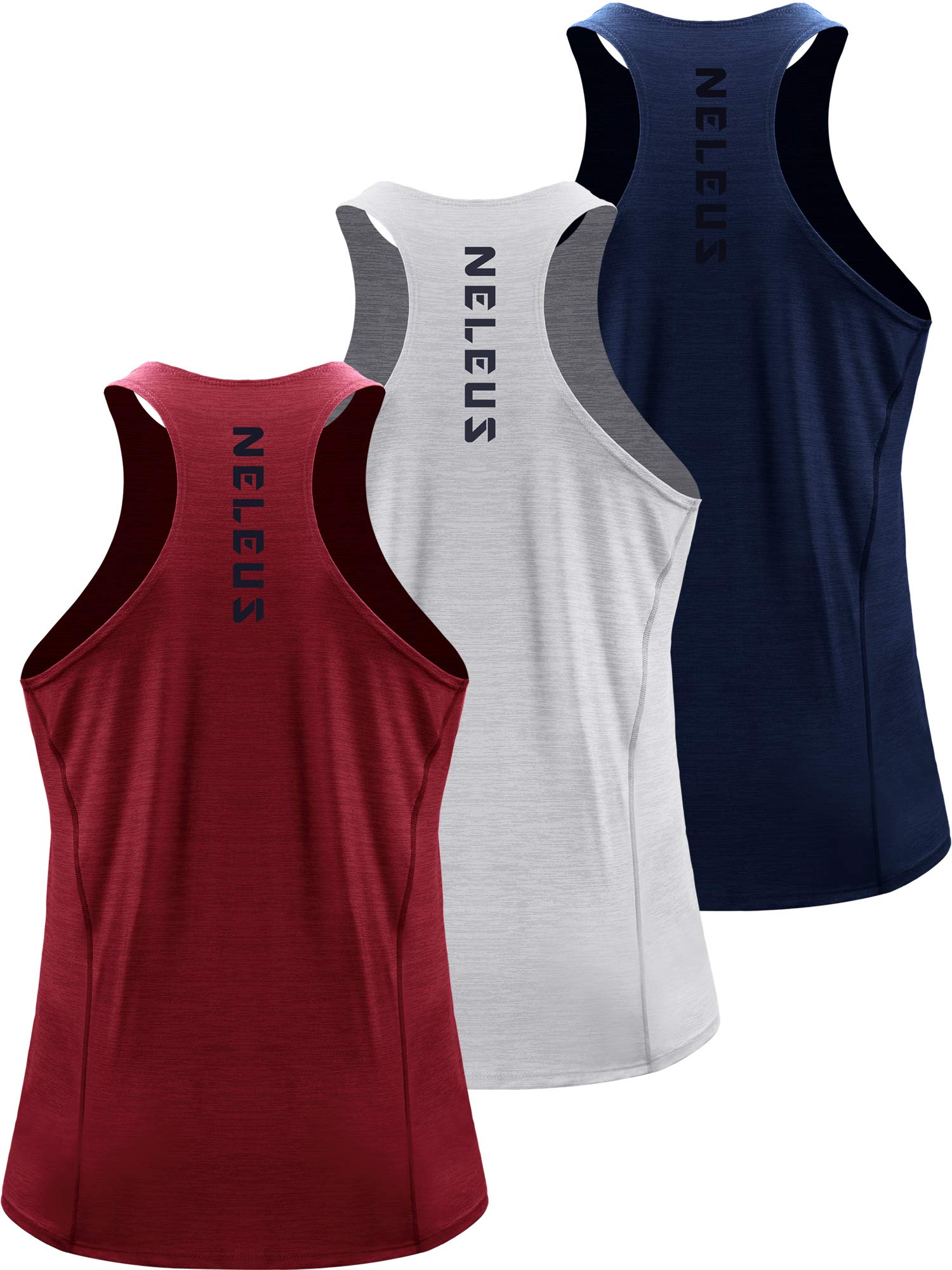 NELEUS Men's 3 Pack Running Tank Tops Dry Fit Muscle Athletic Workout Shirts,5069,Navy,Light Grey,Red,US L,EU XL