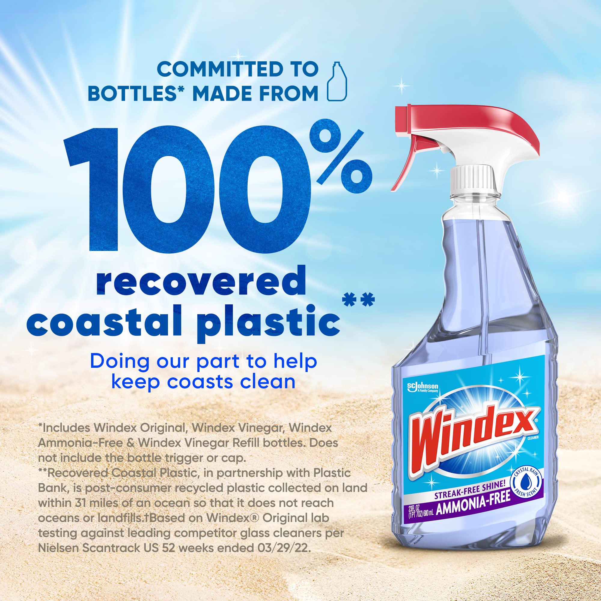 Windex Ammonia-Free Glass Cleaner, Crystal Rain Scent, Spray Bottle, 32 fl oz