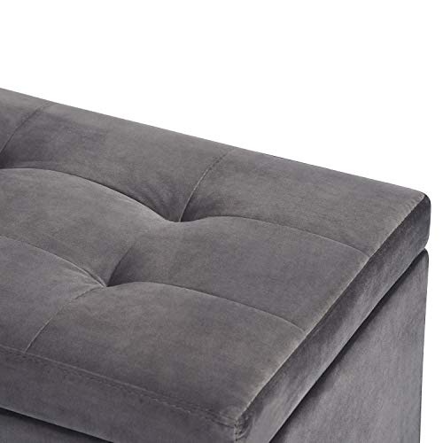 Homy Casa 30'' Storage Ottoman Tufted Velvet Ottoman Bench Upholstered Ottoman with Storage/Lid/Hinge, Modern Foot Rest Stool for Living Room Bedroom Entryway, Grey