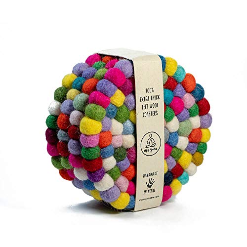 Felt Wool Drink Absorbent Coasters - Set of 4 Round Felt-backed Coaster Pads - Handmade, Multicolor, Scratch Free, Thick & Durable - Home & Kitchen Decor Wool Coasters Gift Set