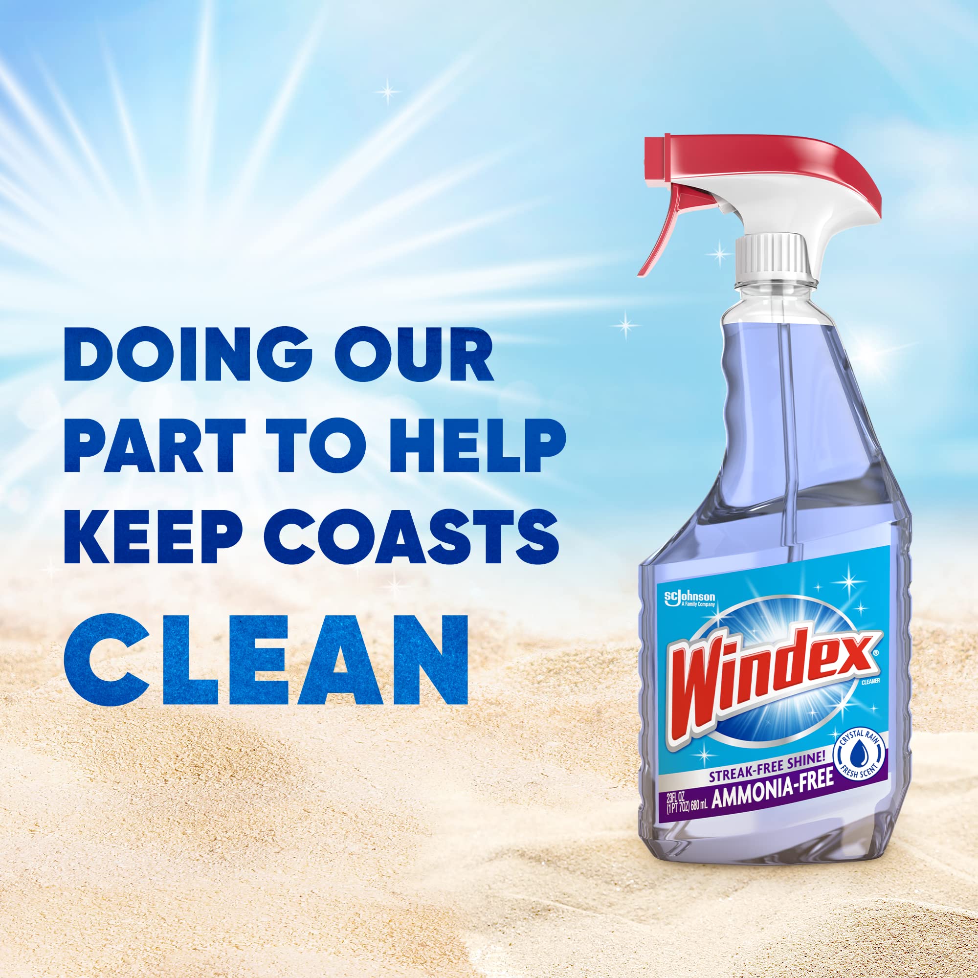 Windex Ammonia-Free Glass Cleaner, Crystal Rain Scent, Spray Bottle, 32 fl oz