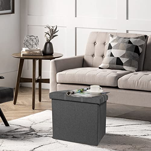 Mrcrypos Storage Ottoman Cube 15 Inch Dark Gray Storage Ottoman Linen Fabric Folding Small Ottoman Footrest Seat Suitable for Living Room Bedroom 15"x15"x15"