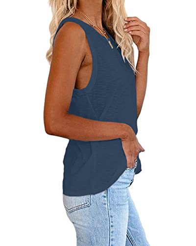 Cicy Bell Women's Casual Tank Tops Crewneck Sleeveless Plain Summer Cotton Tee Shirts (Navy,Large)