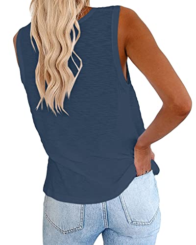 Cicy Bell Women's Casual Tank Tops Crewneck Sleeveless Plain Summer Cotton Tee Shirts (Navy,Large)