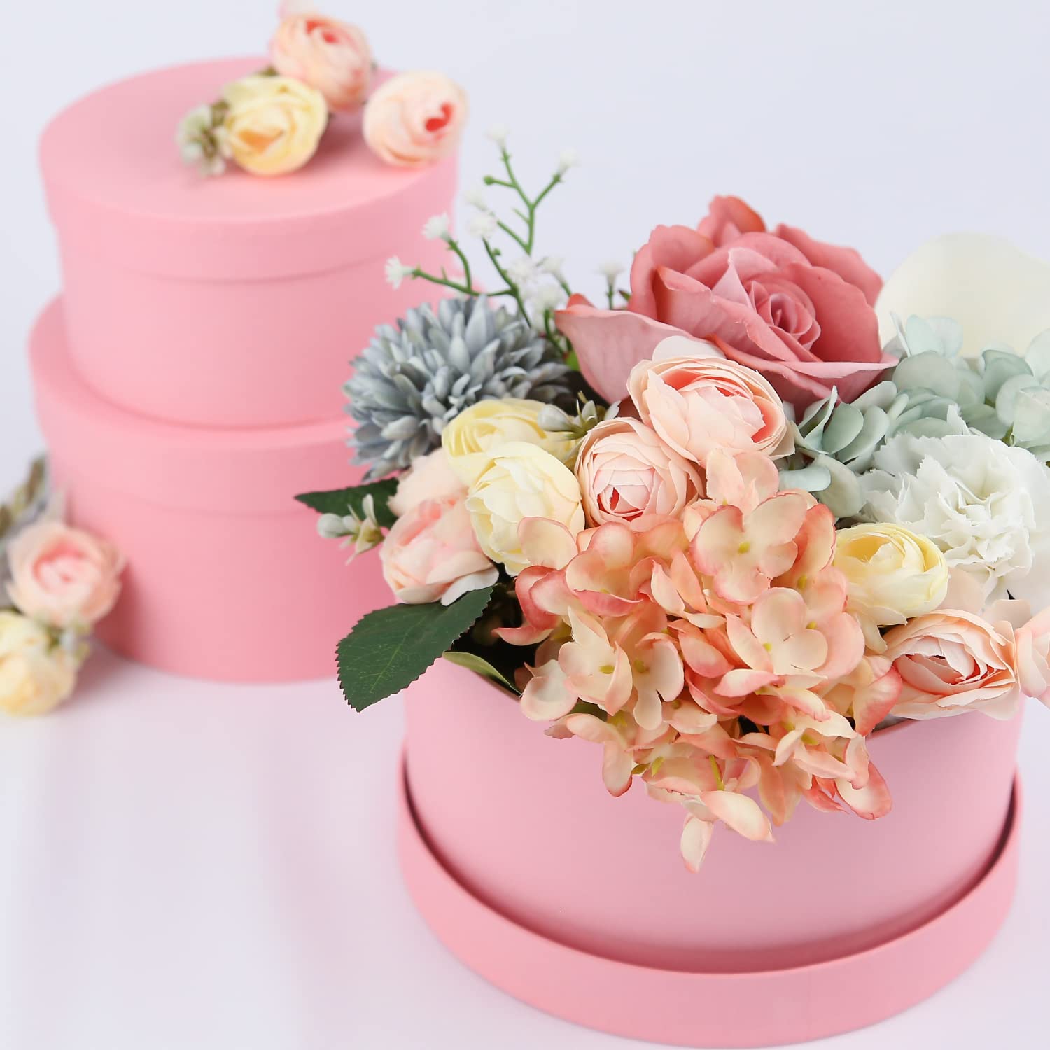 Bengnkes Round Gift Box Black Gift Boxes with Lids for Presents 4 Packs Luxury Nesting Gift Boxes Small with 17ft Ribbon for Bridesmaid Valentines Mother's day Graduation