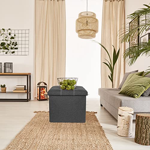 Mrcrypos Storage Ottoman Cube 15 Inch Dark Gray Storage Ottoman Linen Fabric Folding Small Ottoman Footrest Seat Suitable for Living Room Bedroom 15"x15"x15"