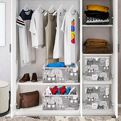 visesunny Rectangular Shelf Basket Cat Animal Clothing Storage Bins Closet Bin with Handles Foldable Rectangle Storage Baskets Fabric Containers Boxes for Clothes,Books,Toys,Shelves,Gifts