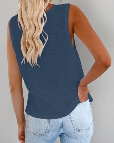 Cicy Bell Women's Casual Tank Tops Crewneck Sleeveless Plain Summer Cotton Tee Shirts (Navy,Large)