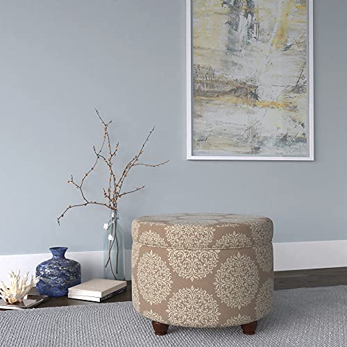 Homepop Home Decor | Upholstered Round Storage Ottoman | Ottoman with Storage for Living Room & Bedroom, Brown Medallion, Large