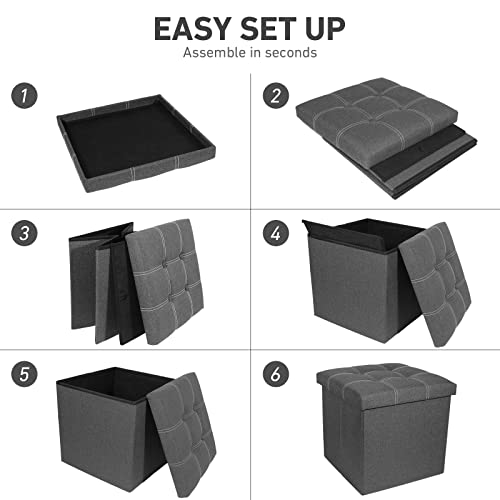 Mrcrypos Storage Ottoman Cube 15 Inch Dark Gray Storage Ottoman Linen Fabric Folding Small Ottoman Footrest Seat Suitable for Living Room Bedroom 15"x15"x15"
