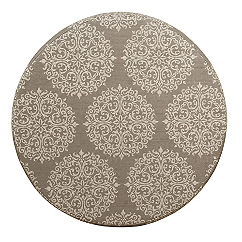 Homepop Home Decor | Upholstered Round Storage Ottoman | Ottoman with Storage for Living Room & Bedroom, Brown Medallion, Large