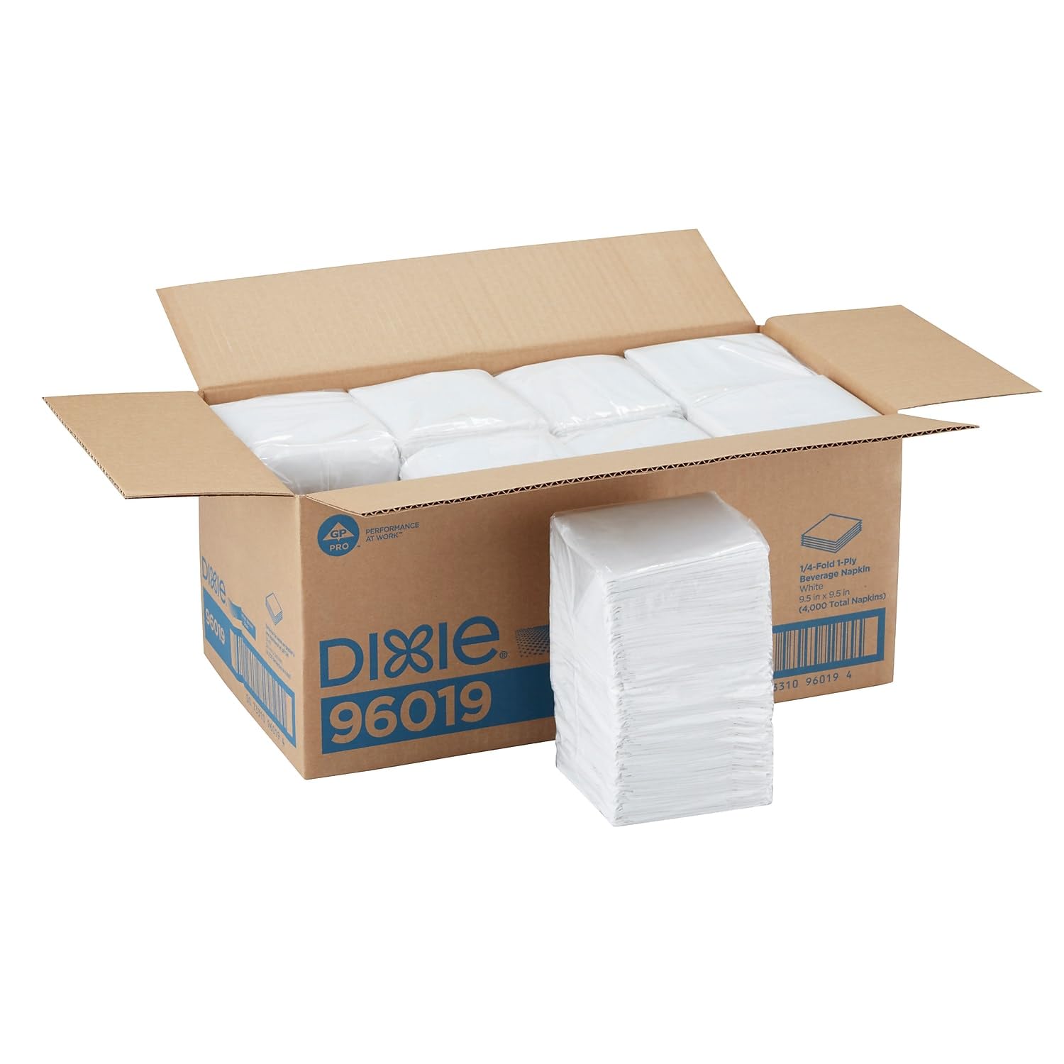 Georgia Pacific 96019 Beverage Napkins, Single-Ply, 9 1/2 X 9 1/2, White, 4000/Carton