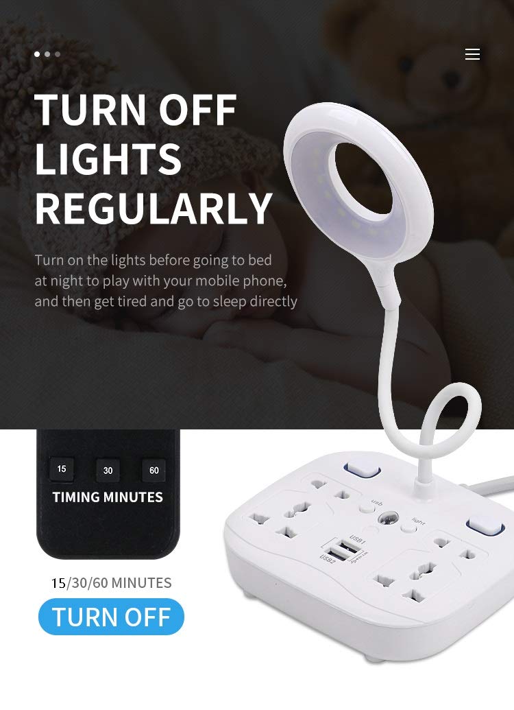 Nsiucion LED Desk Lamp, Adjustable Table Lamp Light with Remote Control, Eye-Caring Dimmable Office Lamp with 2 USB Charging Ports, 4 AC Power Outlets, Phone Stand, Multi Brightness Levels-White