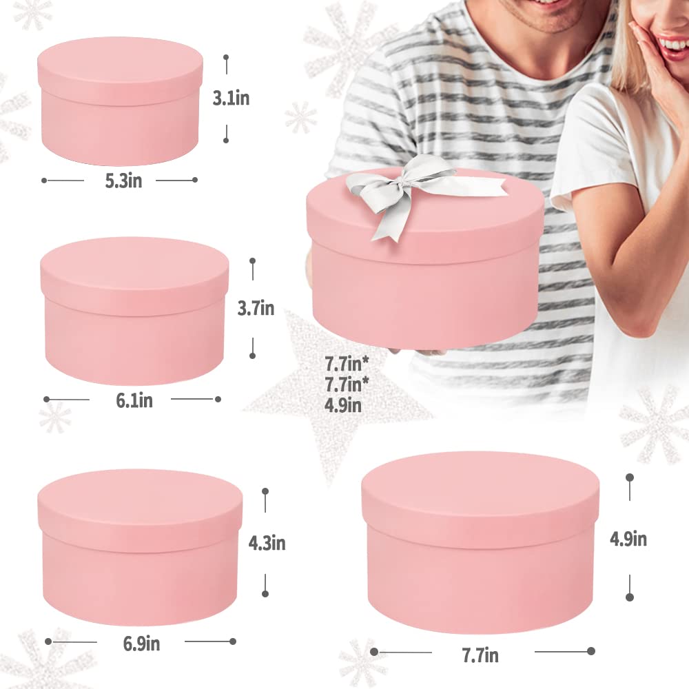 Bengnkes Round Gift Box Black Gift Boxes with Lids for Presents 4 Packs Luxury Nesting Gift Boxes Small with 17ft Ribbon for Bridesmaid Valentines Mother's day Graduation