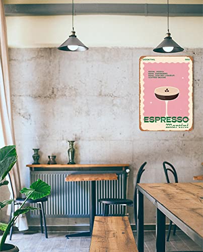 Decleezw Cocktail Espresso Martini Metal Signs Retro Print Wall Art Illustration Poster Bar Kitchen Room Decor 12x8 inch, 8inch*12inch