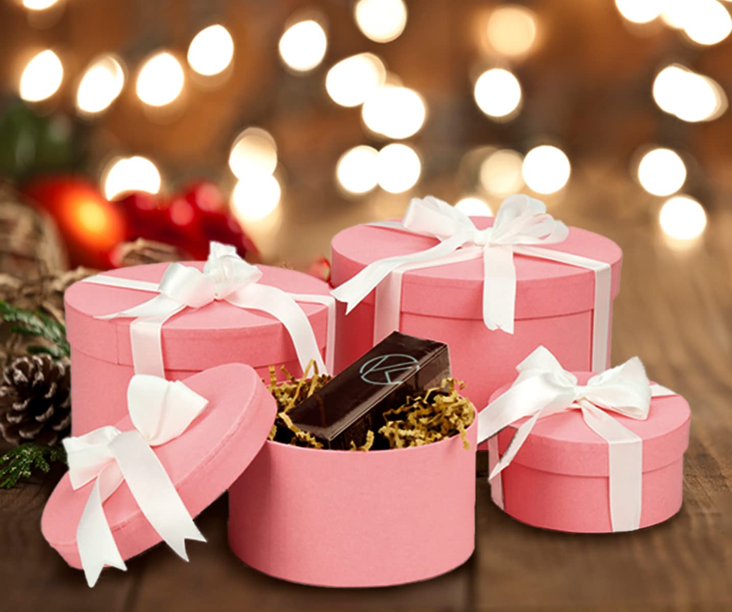 Bengnkes Round Gift Box Black Gift Boxes with Lids for Presents 4 Packs Luxury Nesting Gift Boxes Small with 17ft Ribbon for Bridesmaid Valentines Mother's day Graduation