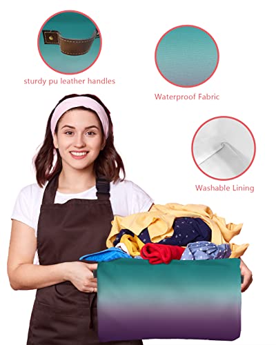 Teal Purple Ombre Storage Basket Waterproof Cube Storage Bin Organizer with Handles, Turquoise Gradient Modern Abstract Art Collapsible Storage Cubes Bins for Clothes Books Toys 15"x11"x9.5"