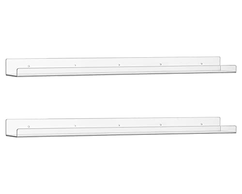 HBlife 36 Inches Floating Shelves Wall Mounted Clear Acrylic Shelves for Figures, Invisible Floating Bookshelf for Kids and Nursery, 2 Pack (5MM Thick)