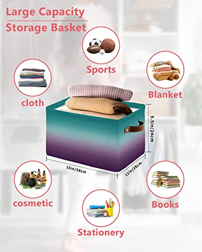 Teal Purple Ombre Storage Basket Waterproof Cube Storage Bin Organizer with Handles, Turquoise Gradient Modern Abstract Art Collapsible Storage Cubes Bins for Clothes Books Toys 15"x11"x9.5"