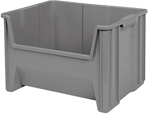 Akro-Mils 13017 Stack-N-Store Heavy Duty Stackable Open Front Plastic Storage Container Bin & 13014 Stack-N-Store Heavy Duty Stackable Open Front Plastic Storage Container Bin, Blue, (4-Pack)