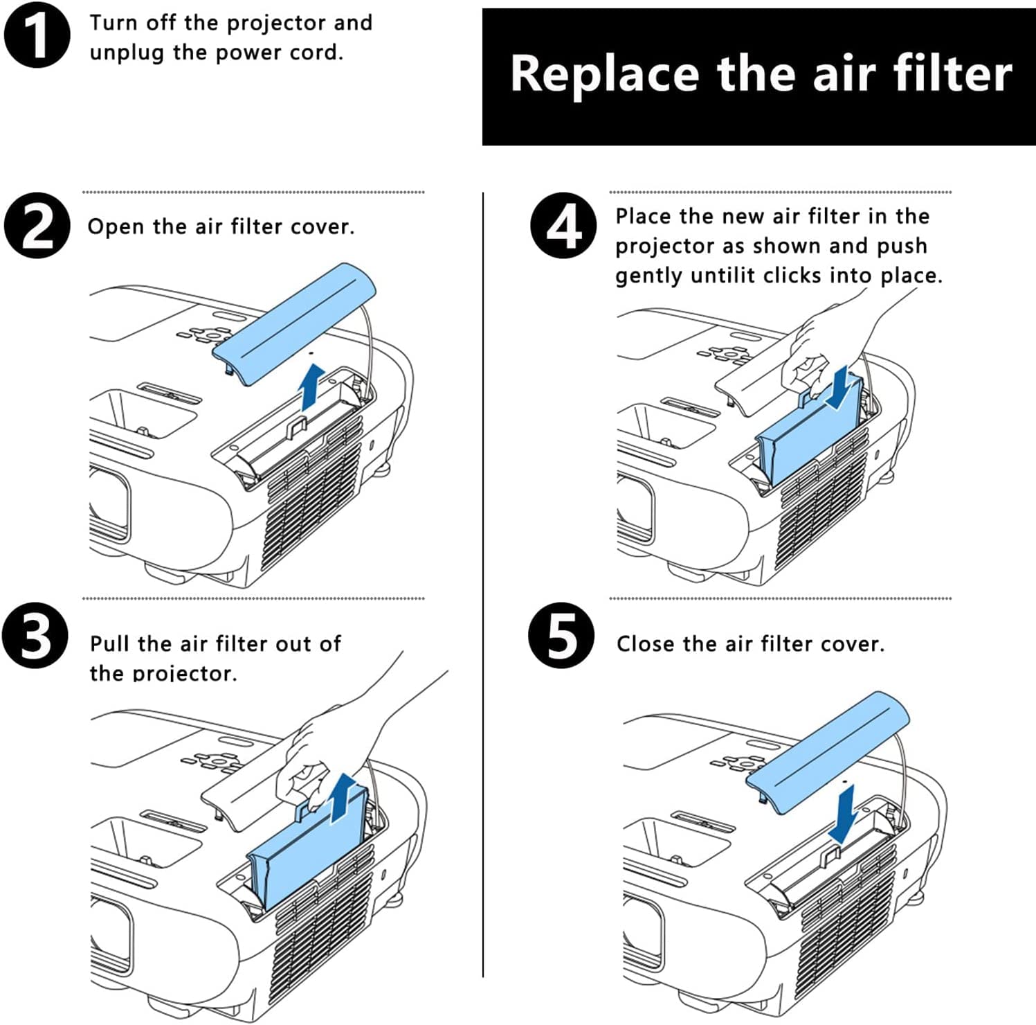 AWO Replacement Projector Air Filter for EPSON ELPAF55 / V13H134A55 EH-TW5650,EH-TW5750,Home Cinema 2150,Home Cinema 2250,PowerLite 2042,PowerLite 2142W,PowerLite 2247U