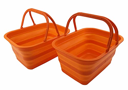 SAMMART 12L (3.17Gallon) Collapsible Tub with Handle - Portable Outdoor Picnic Basket/Crater - Foldable Shopping Bag - Space Saving Storage Container (Orange)
