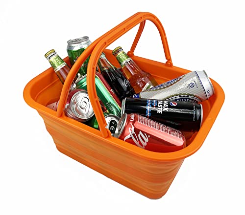 SAMMART 12L (3.17Gallon) Collapsible Tub with Handle - Portable Outdoor Picnic Basket/Crater - Foldable Shopping Bag - Space Saving Storage Container (Orange)