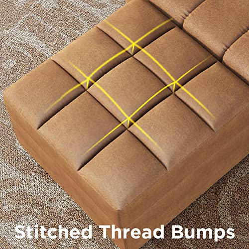 HONBAY Square Storage Ottoman Tufted Bench with Storage Modern Footrest for Small Space, Caramel Brown