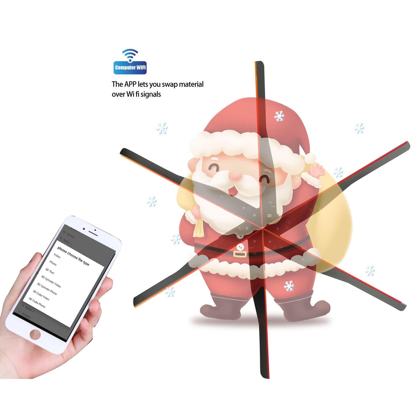 3D Hologram Fan Projector Display with APP, Trade Show Display 616PCS LED Beads, Four-Axis and High Transmission Speed, 3D Holographic Fan Uploaded by iOS and Android 27.5 inch