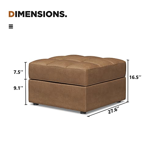 HONBAY Square Storage Ottoman Tufted Bench with Storage Modern Footrest for Small Space, Caramel Brown