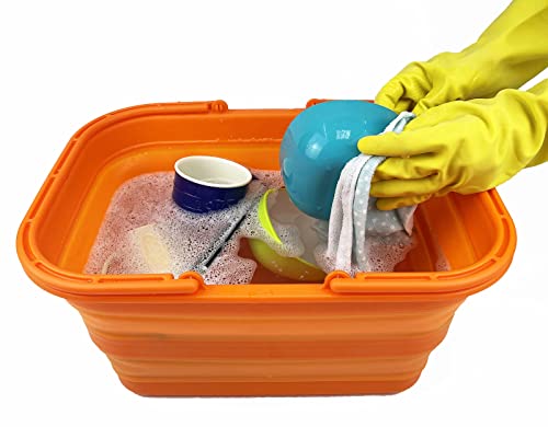 SAMMART 12L (3.17Gallon) Collapsible Tub with Handle - Portable Outdoor Picnic Basket/Crater - Foldable Shopping Bag - Space Saving Storage Container (Orange)