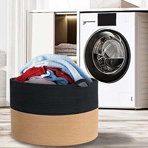 MXMHOME Woven Baskets for Storage, 23.6β X 23.6β X 14.1β Extra Large Blanket Basket Living Room, Cotton Rope Storage Baskets, Large Decorative Living Room Storage Basket, Soft Blanket Storage