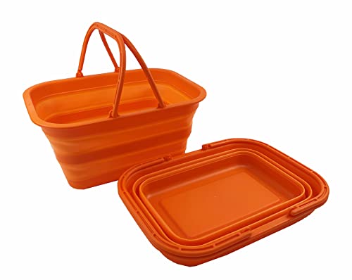 SAMMART 12L (3.17Gallon) Collapsible Tub with Handle - Portable Outdoor Picnic Basket/Crater - Foldable Shopping Bag - Space Saving Storage Container (Orange)