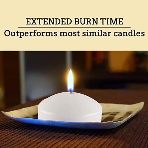 10 Hour Floating Candles, 3β White Unscented Dripless Wax Discs, for Cylinder Vases, Centerpieces at Wedding, Party, Pool, Holiday (24 Set)