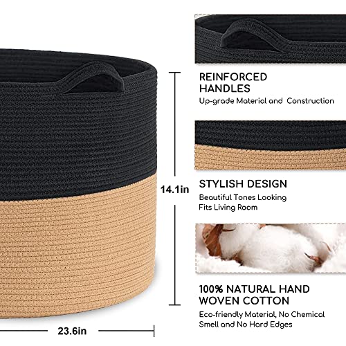 MXMHOME Woven Baskets for Storage, 23.6β X 23.6β X 14.1β Extra Large Blanket Basket Living Room, Cotton Rope Storage Baskets, Large Decorative Living Room Storage Basket, Soft Blanket Storage