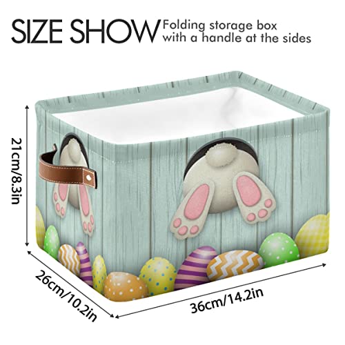 Easter Day Bunny Tail Eggs Storage Basket Fabric Laundry Baskets Happy Easter Rabbit Spring Storage Boxes Organizer Bag for Baby Cloth Dog Toy Book Storage Cubes Shelf Closet Bins 16×12×8 Inches