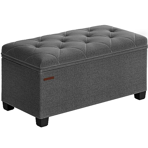 SONGMICS Storage Ottoman Bench, Foot Rest with Legs, 15.7 x 30 x 15.7 Inches, End of Bed Bench, Storage Chest, Load up to 660 lb, for Living Room, Bedroom, Entryway, Dark Grey ULSF068G01