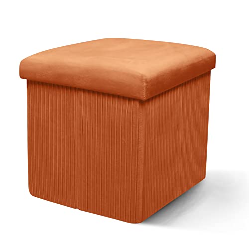 ACEHOME Storage Ottoman Cube, Small Ottoman with Storage, 12 Inch Velvet Tufted Folding Square Storage Ottoman, Small Footstool Rest Padded Seat, Orange