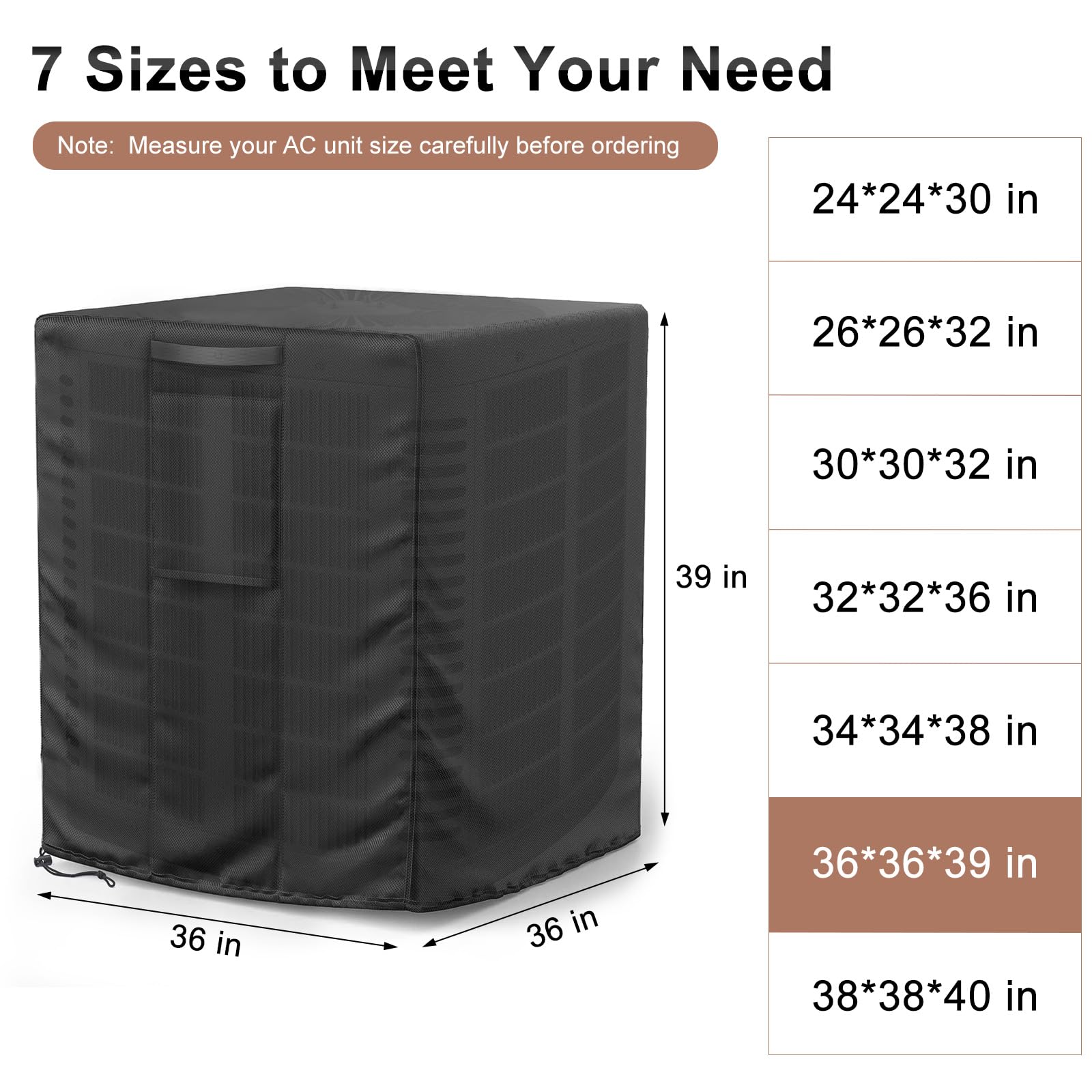 Mrrihand Central Air Conditioner Cover for Outside Units Waterproof Heavy Duty AC Unit for Outdoor Large AC Cover for Winter (36"X36"X39")-Balck