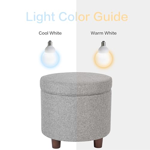 Homepop Home Decor | Upholstered Round Storage Ottoman | Ottoman with Storage for Living Room & Bedroom, Light Gray Tweed Large