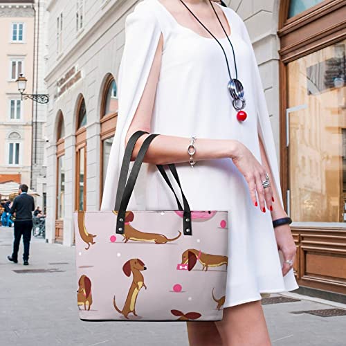 Womens Handbag Dachshund Dog Pattern Leather Tote Bag Top Handle Satchel Bags For Lady