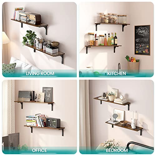 EZFurni 31.5'' Large Floating Shelves Wood for Wall, Set of 2 Wider Floating Wall Shelves for Wall Decor,Solid Wall Shelves for Bedroom,Kitchen, Versatile Wall Mounted Shelves,Rustic Brown