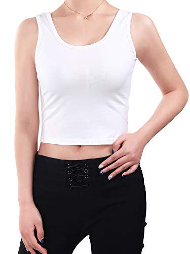 Boao 4 Pieces Basic Crop Tank Tops Sleeveless Racerback Crop Top for Women (Black, White, Army Green, Coffee, Medium)