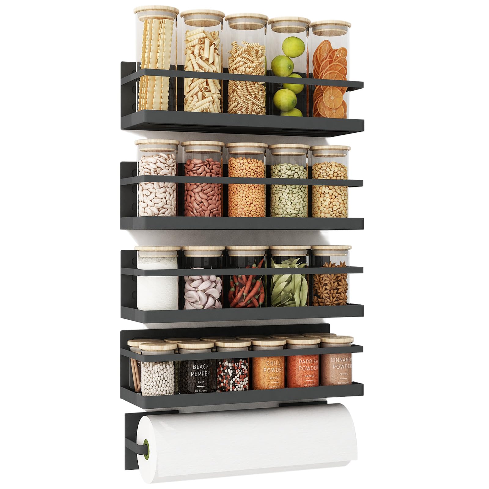 Roysili Magnetic Spice Rack Organizer Spice Organizer For Refrigerator Fridge Spice Rack For Kitchen Organizer Magnetic Shelf Space Saving Black 2 Pack With 2 Hooks