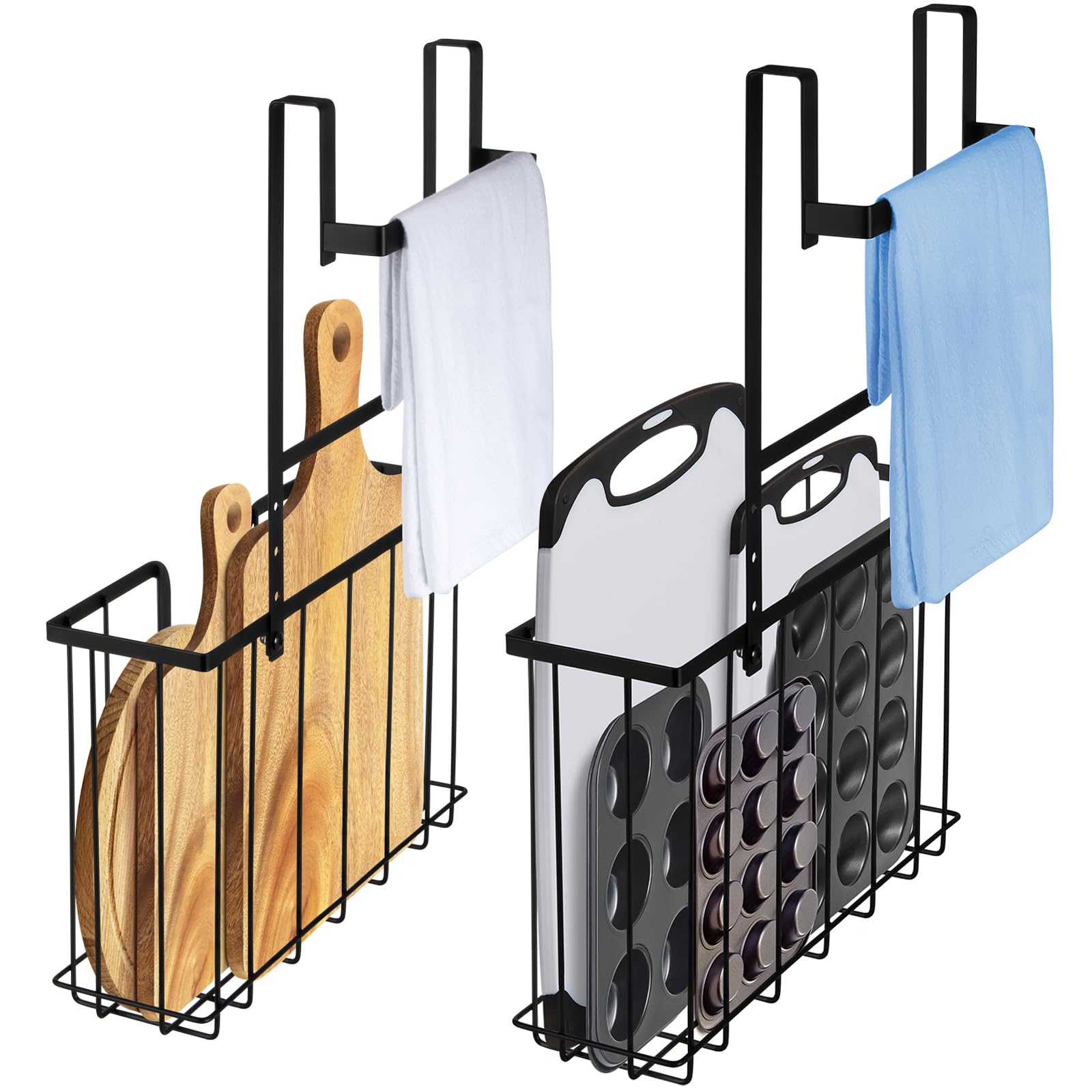 ORLESS 2-Pack Kitchen Cabinet Door Organizer, Over Cabinet Door Organizer with Towel Bars, Cabinet Door Storage for Cutting Board, Foil, Plastic Wrap, Baking Sheet, Cookie Sheet
