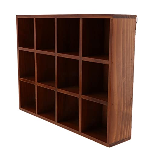 KLKCMS Wall Mounted Shelving Unit with Storage Shelf with 12 Compartments , Brown