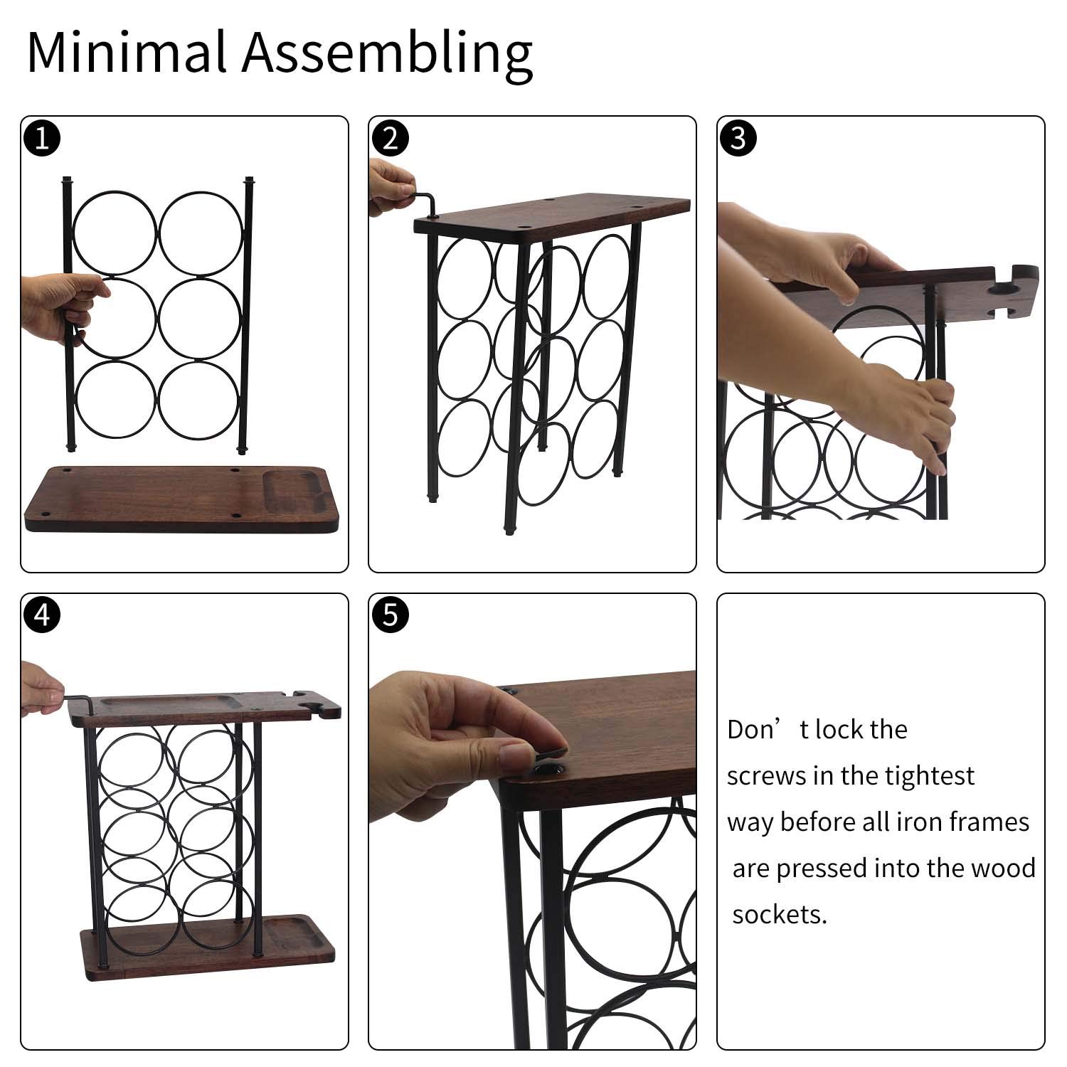 SASIDO Wine Holder and Glasses Rack, Wooden Wine Stand with Tray, Wine Racks Countertop, Perfect for Home Decor & Kitchen Storage Rack etc (Hold 6 Bottles and 2 Glasses )