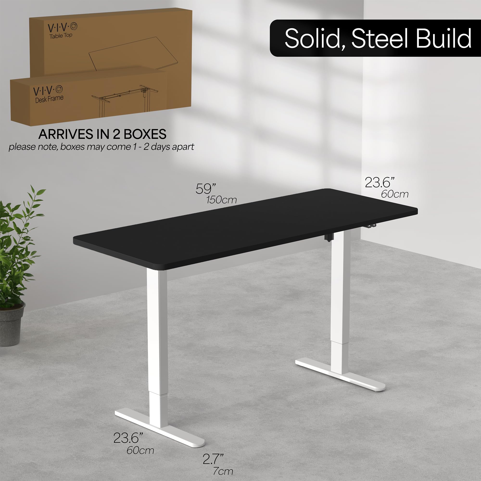 VIVO 60-inch Electric Height Adjustable 60 x 24 inch Stand Up Desk, White Solid One-Piece Table Top, White Frame Standing Workstation, Home & Office Furniture Sets, DESK-KIT-W06W