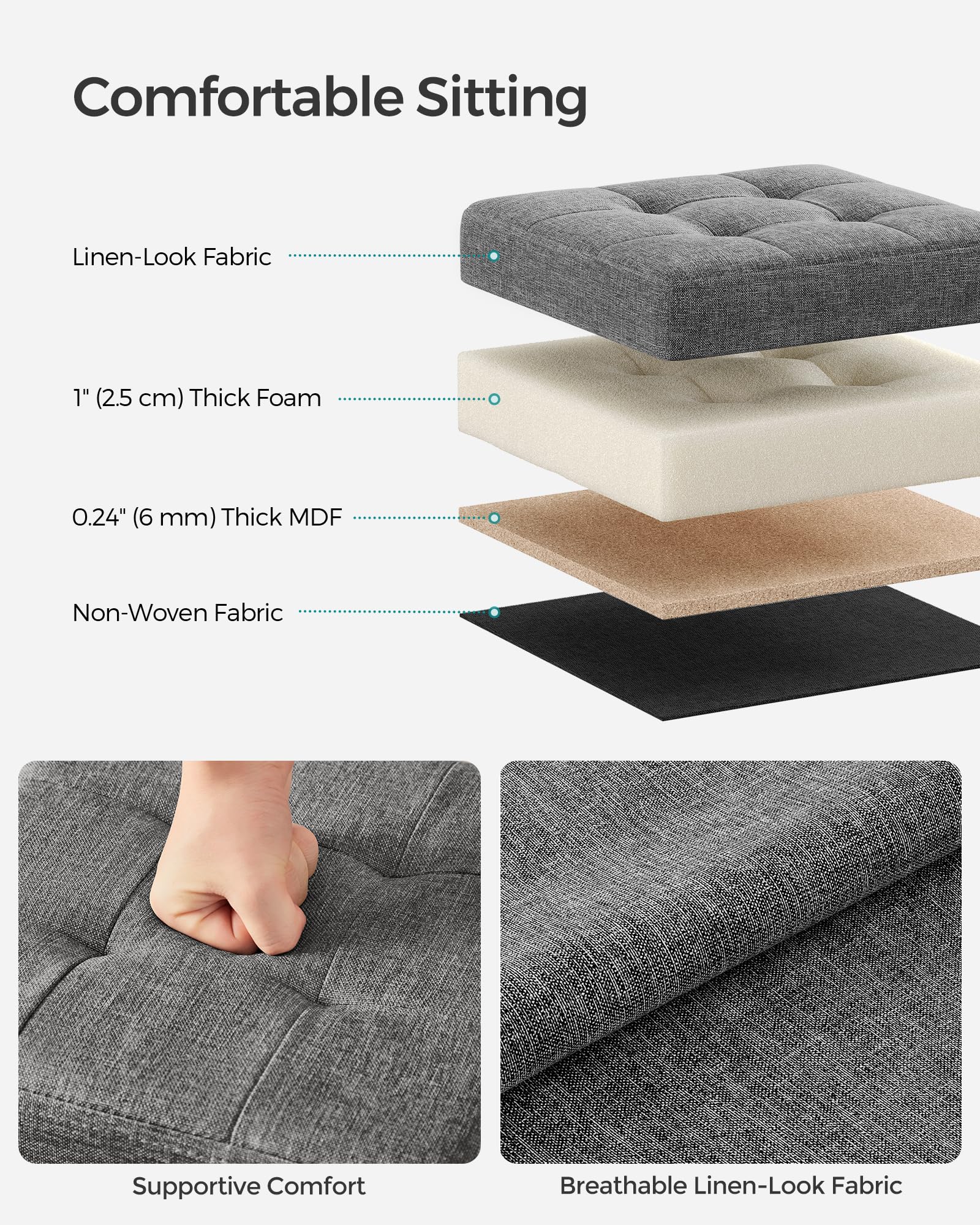 SONGMICS 11.8 Inches Small Folding Storage Ottoman Cube, Storage Footrest, Foot Rest Stool, for Living Room, Bedroom, Dorm, Dark Gray ULSF028G01